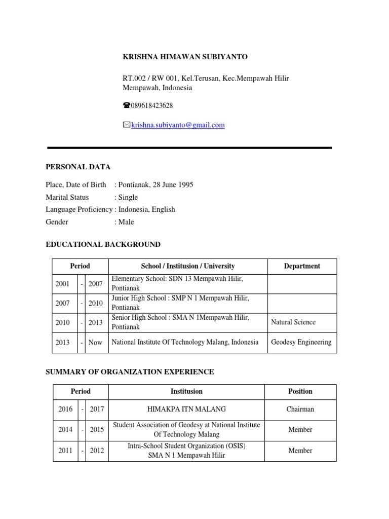 CV Krishna Himawan Subiyanto | PDF | Surveying | Geomatics