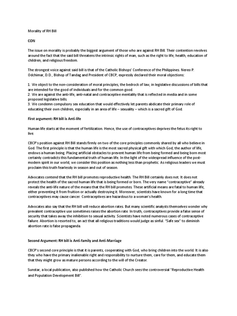 Morality of RH Bill | PDF | Abortion | Sex Education