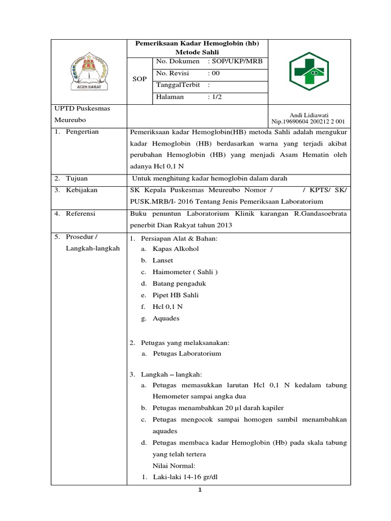 Pemeriksaan Kadar Hemoglobin | PDF