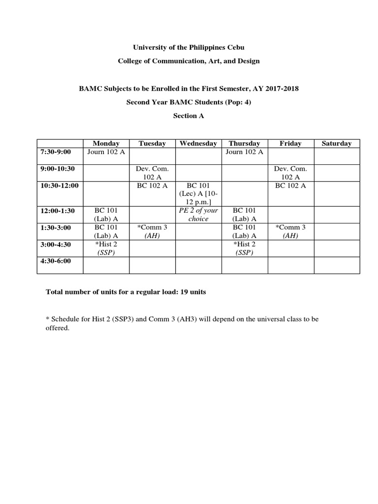 1st Sem AY 2017 18 Pre Enlistment Schedule | PDF | Academic Term ...