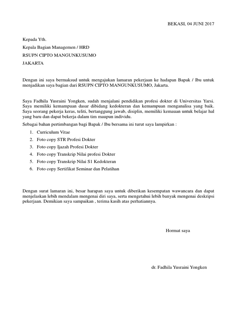 Surat Lamaran RSCM | PDF