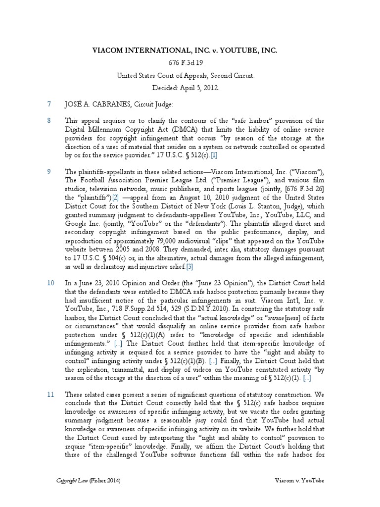 Viacom International, Inc. V. Youtube, Inc | PDF | Online Copyright ...