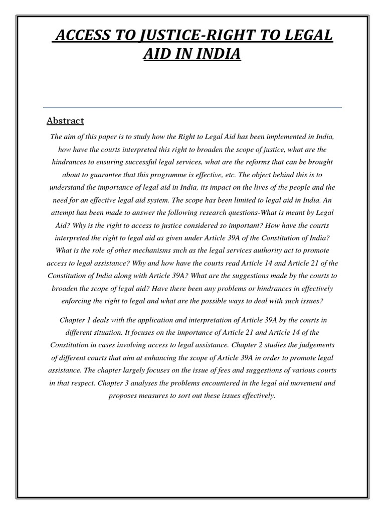 Access To Justice Right To Legal Aid Pdf Legal Aid Lawyer