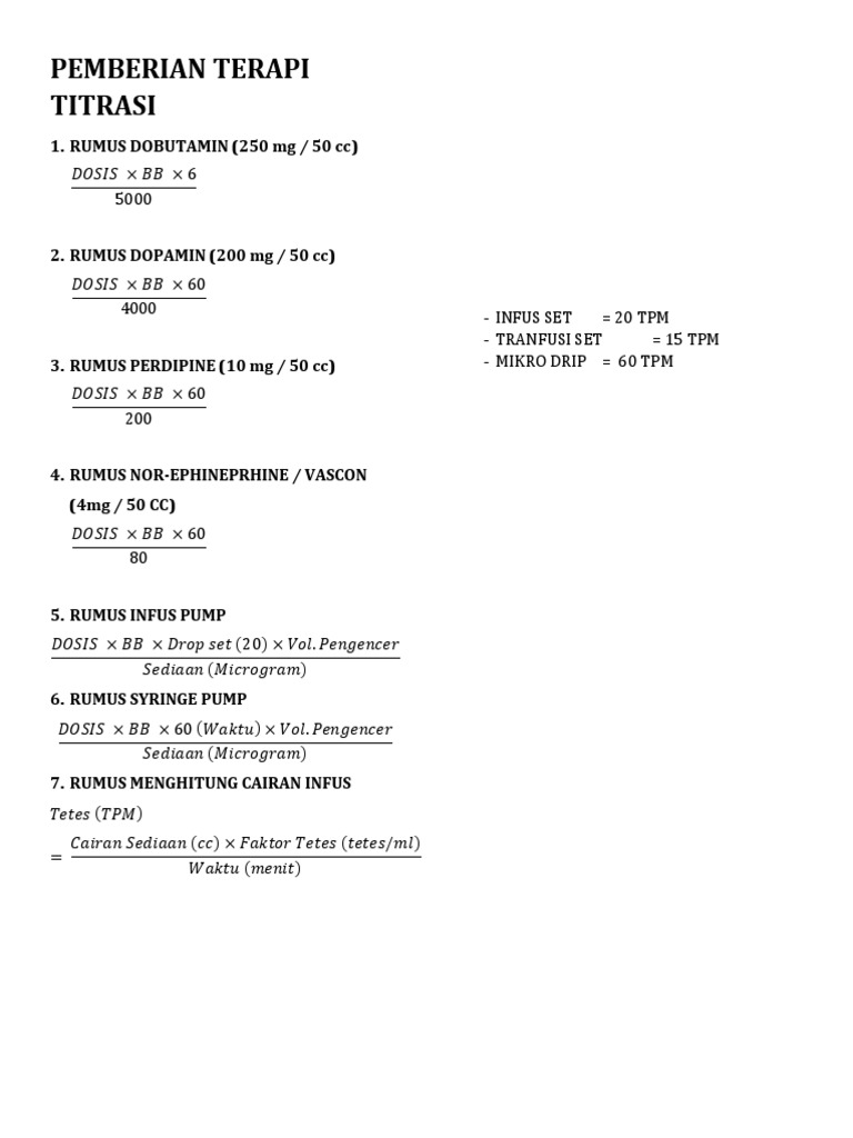 Pemberian Terapi Titrasi: 1. RUMUS DOBUTAMIN (250 MG / 50 CC) | PDF