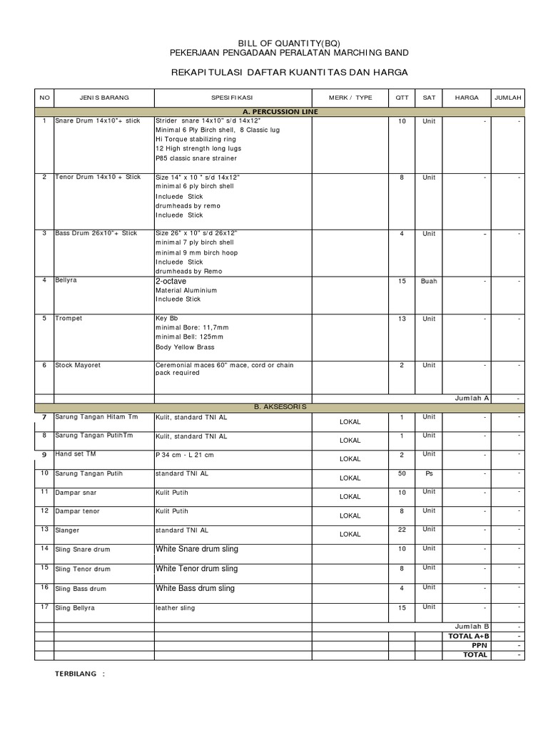 Daftar Kuantitas Dan Harga | PDF | Percussion Instruments | Drumming
