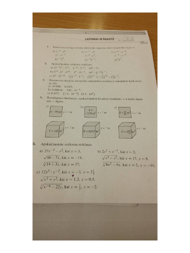 Matematika Tau 8 Klasė (2 Kontrolinis Darbas, 2 Variantas) | PDF