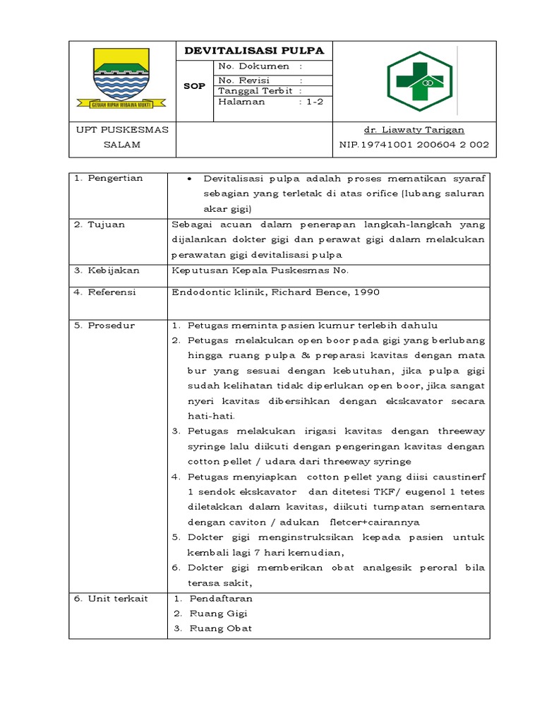 7.2.1.3 SOP Devitalisasi Pulpa Fix | PDF