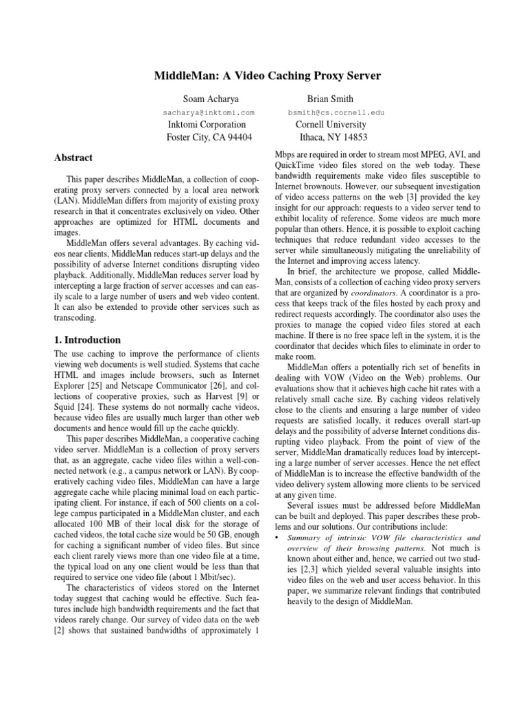 Middleman: A Video Caching Proxy Server | PDF | Proxy Server | Cache (Computing)