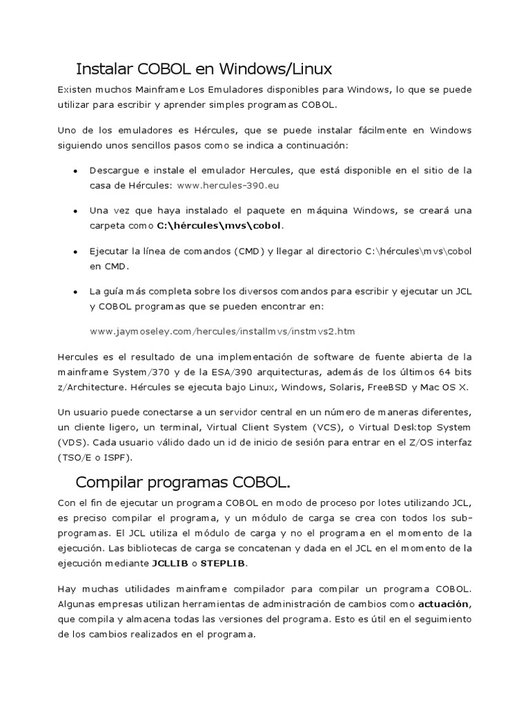 Instalar COBOL en Windows | PDF | Programa de computadora | Programación