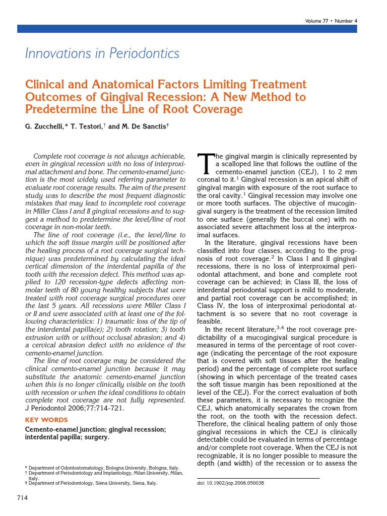2006 - Zuchelli - Predetermine The Line of Root Coverage | PDF | Face ...