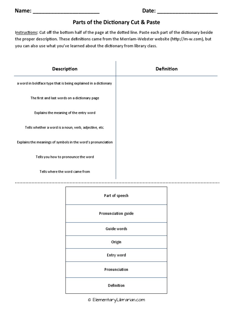 Parts of Dictionary Cut Paste | PDF