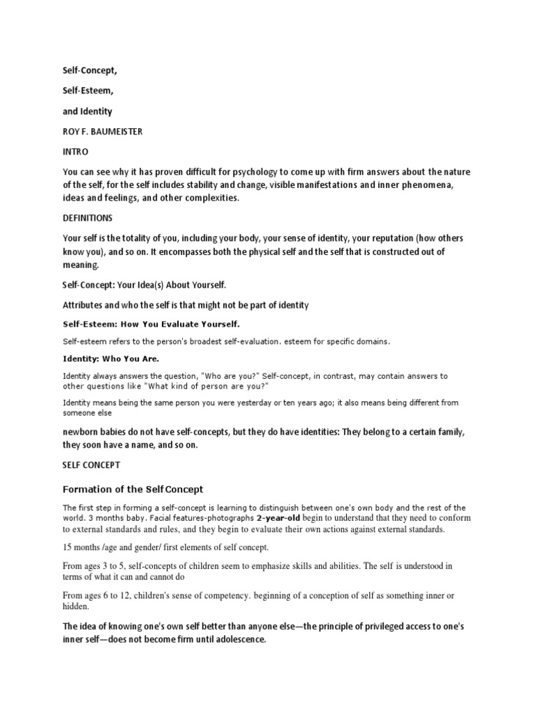Self Concept Self Esteem and Identity Notes | PDF | Self Concept | Self ...