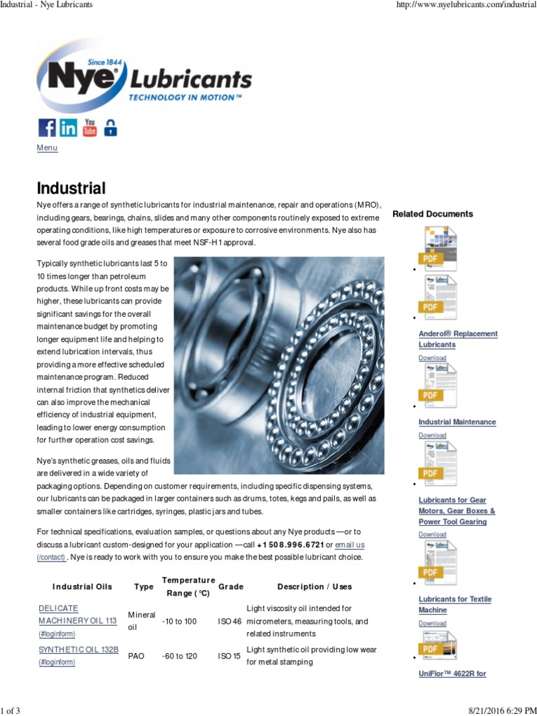 Industrial - Nye Lubricants | Lubricant | Oils | Free 30-day Trial | Scribd
