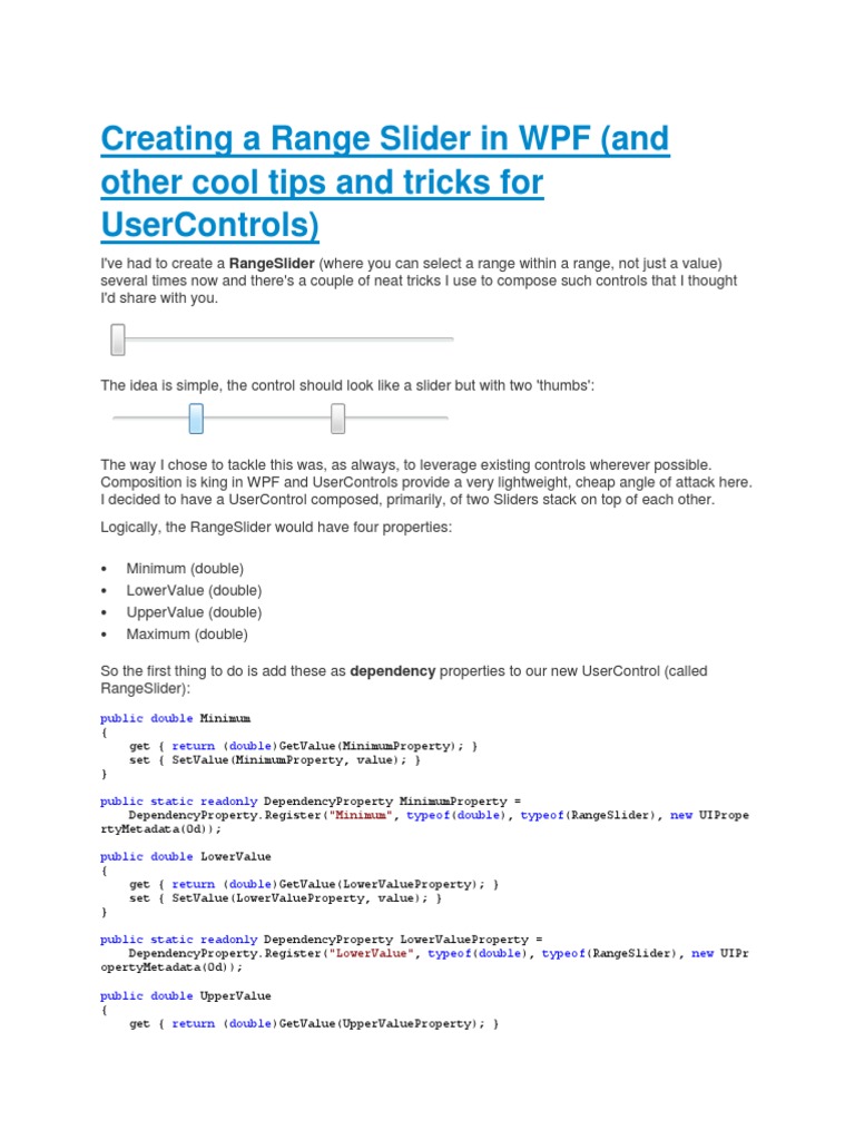 Creating A Range Slider in WPF | PDF | Computer Programming | Areas Of ...