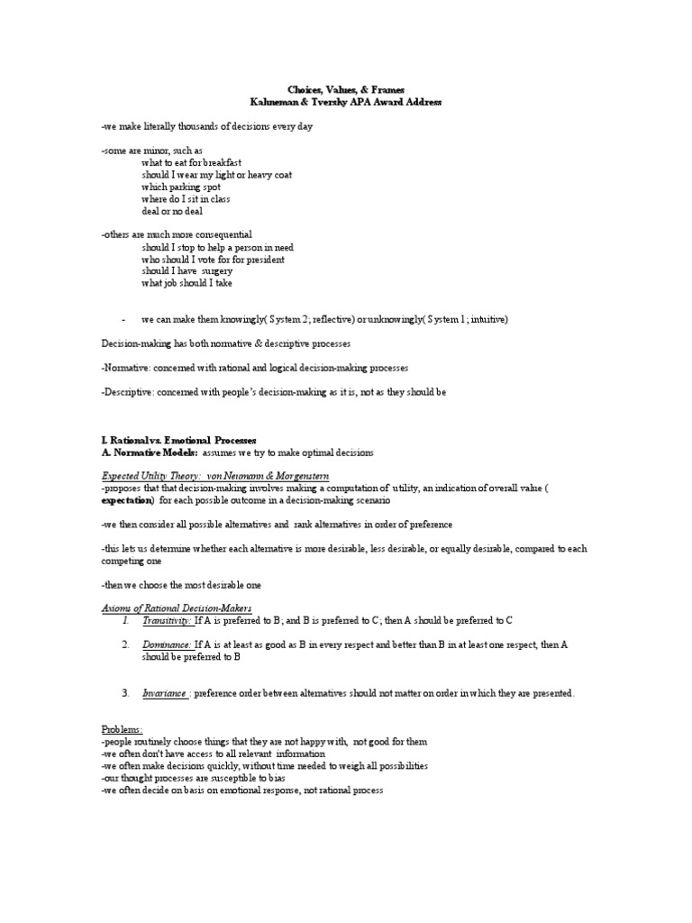 Choices, Values, Frames | PDF | Heuristics In Judgment And Decision Making | Risk