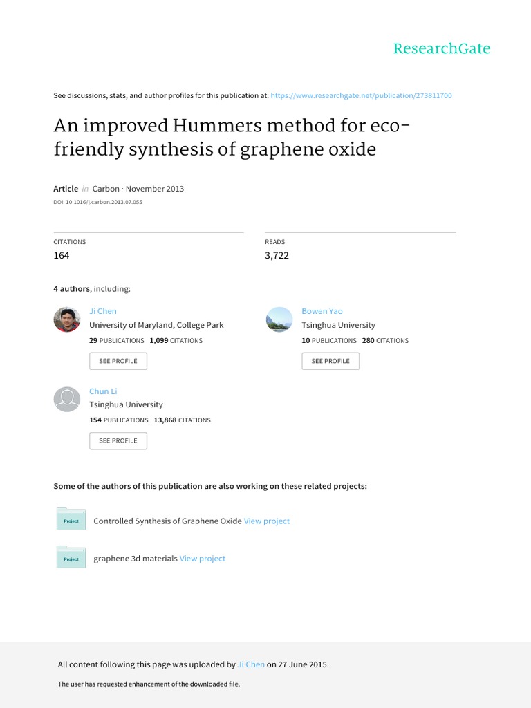An Improved Hummers Method For Eco-Friendly Synthesis of Graphene Oxide | PDF | Graphene | Carbon