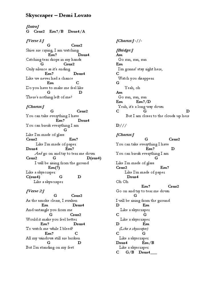 Skyscraper Demi Lovato Chords | PDF | Song Forms | Song Structure