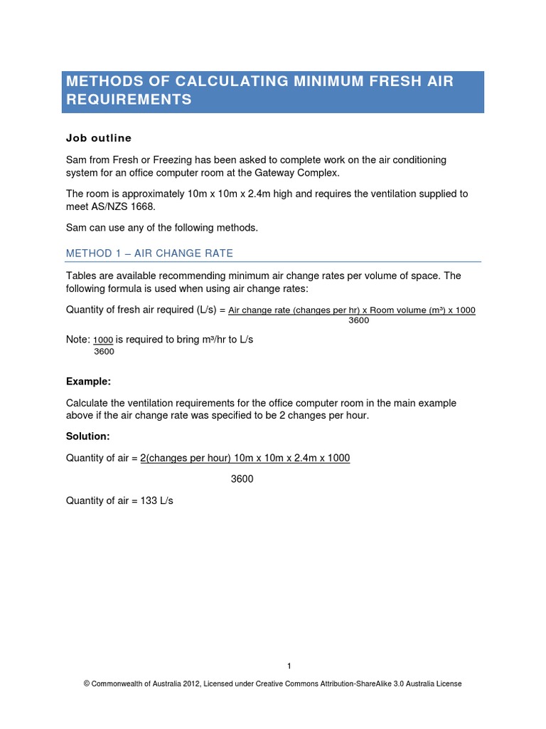 Methods of Calculating Minimum Fresh Air Requirements PDF | PDF ...