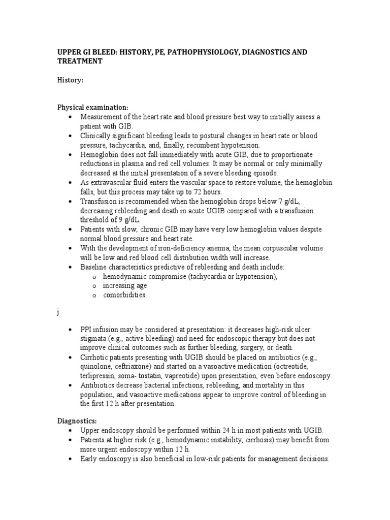 Upper Gi Bleed: History, Pe, Pathophysiology, Diagnostics and Treatment ...