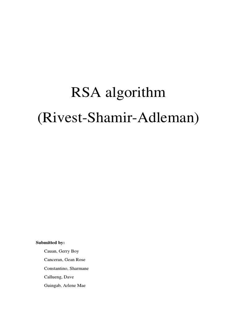 RSA Algorithm (Rivest-Shamir-Adleman) : Submitted by | PDF | Public Key ...