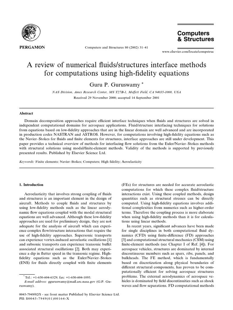 Guruswamy G A Review of Numerical Fluids Structures Interface Methods For Computations Using ...