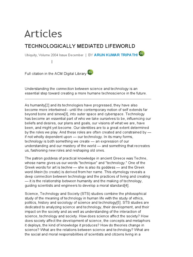 Technologically Mediated Lifeworld | PDF | Phenomenology (Philosophy ...