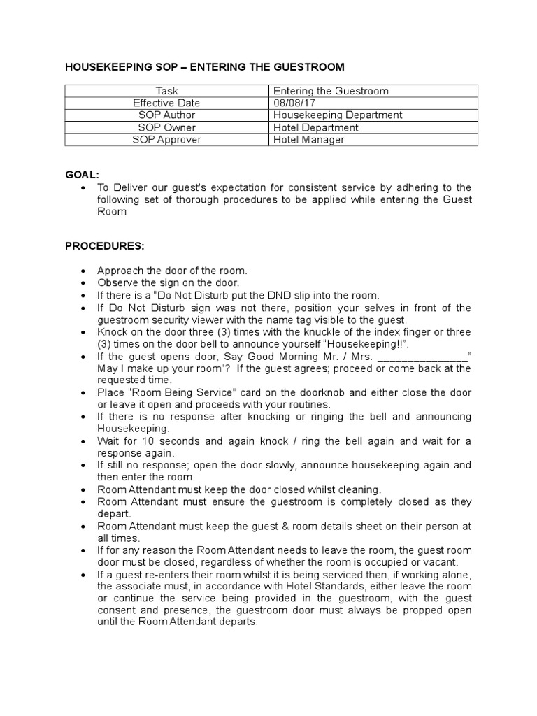 5-Housekeeping Sop-Entering the Guest Room | Business