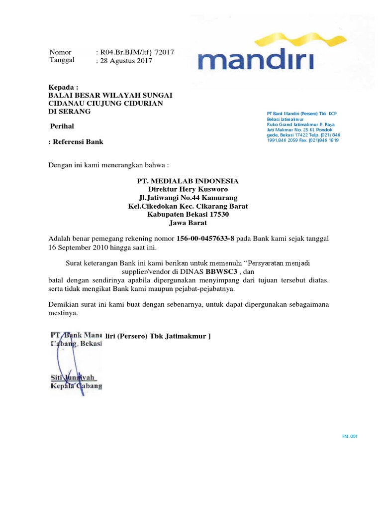 Surat Referensi Bank Dinas LH Dan Kehutanan Provinsi Banten (2112) | PDF