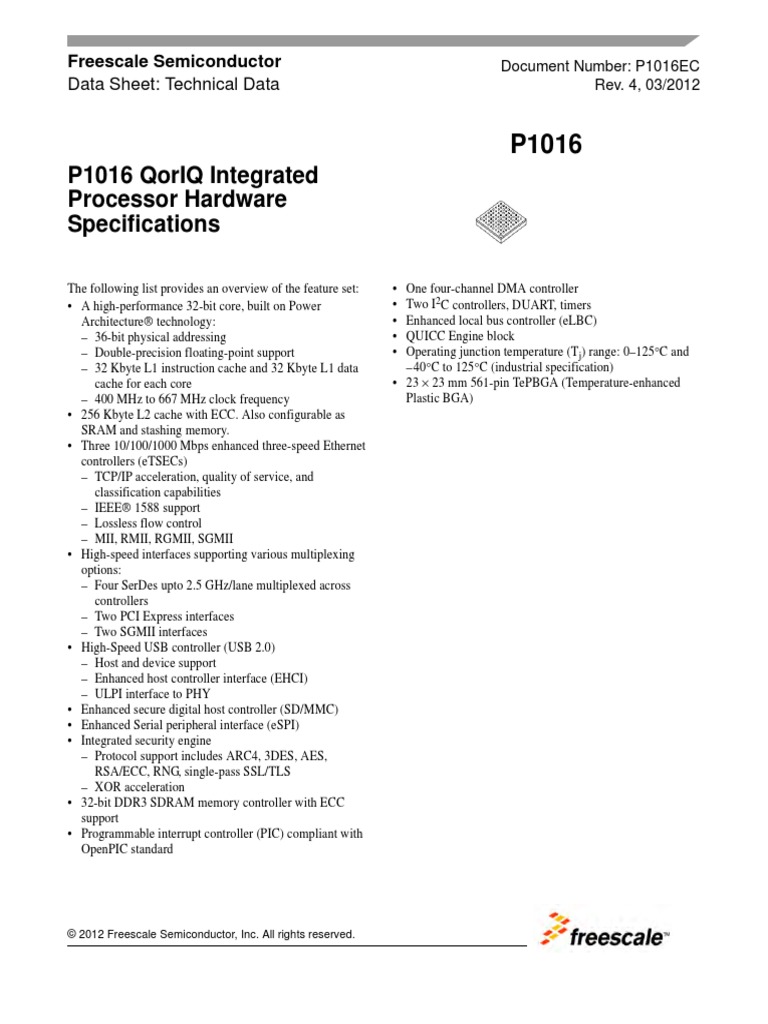 P1016 Qoriq Integrated Processor Hardware Specifications: Data Sheet ...