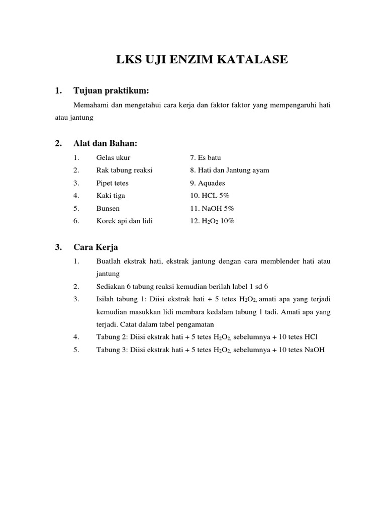 Lks Uji Enzim Katalase Vania | PDF