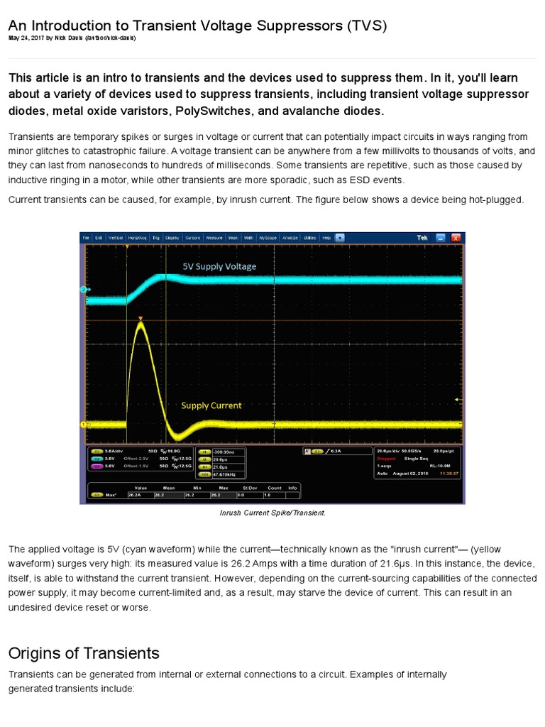An Introduction To Transient Voltage Suppressors (TVS) | PDF | Diode ...