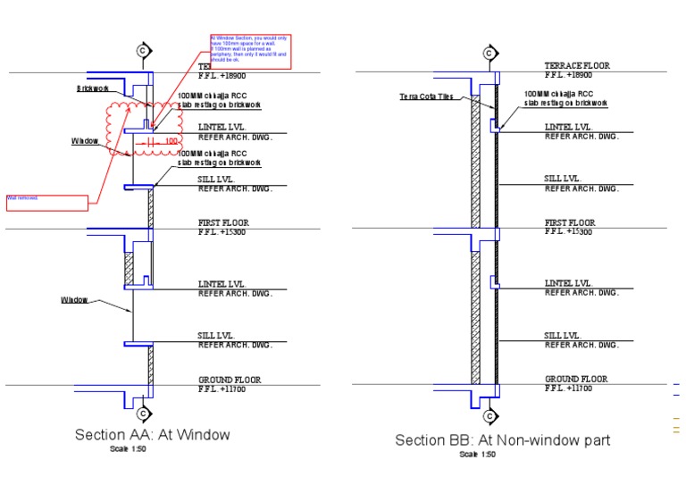 Section AA: at Window Section BB: at Non-Window Part: Terrace Floor F.F ...