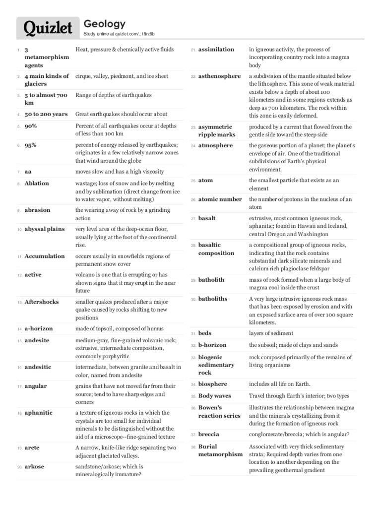 Geology Study Guide | PDF | Rock (Geology) | Igneous Rock