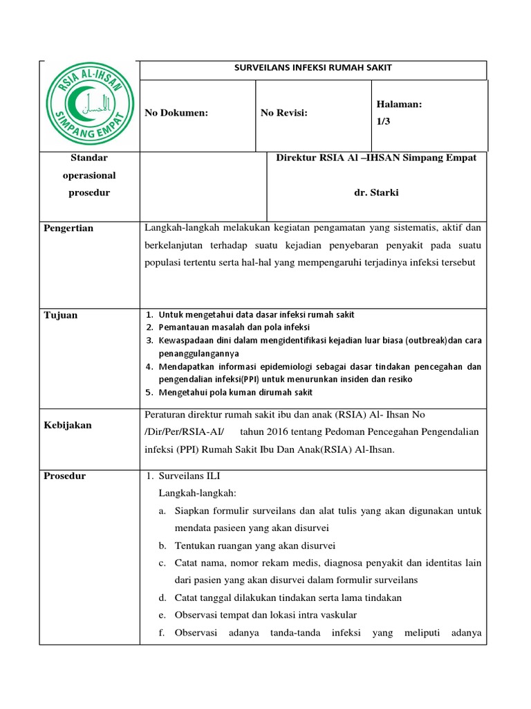 Spo Surveilans Infeksi Rumah Sakit. | PDF