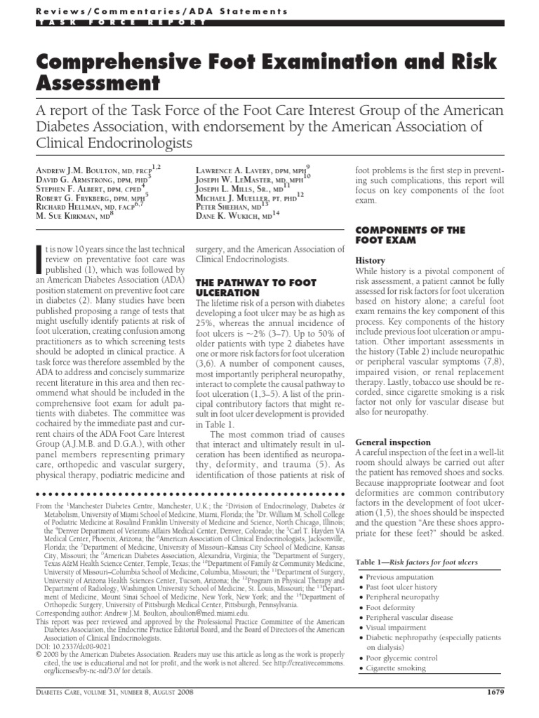 Diabetic Foot Assessment PDF | PDF | Toe | Blood Pressure