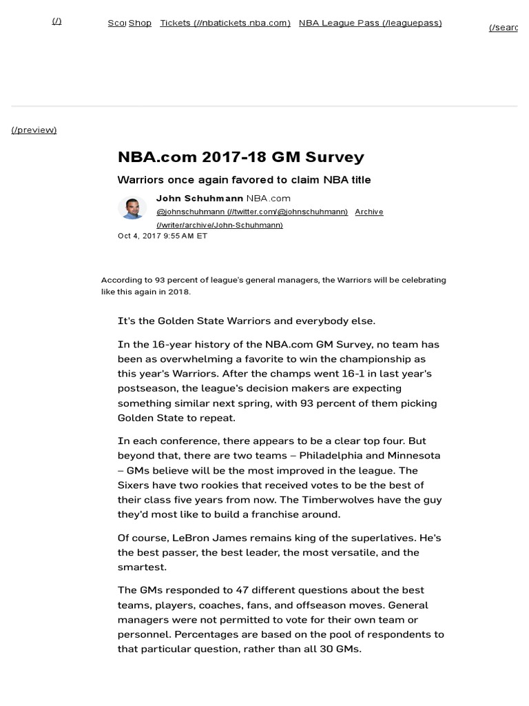 2017-18 GM Survey - Nba | PDF | National Basketball Association ...