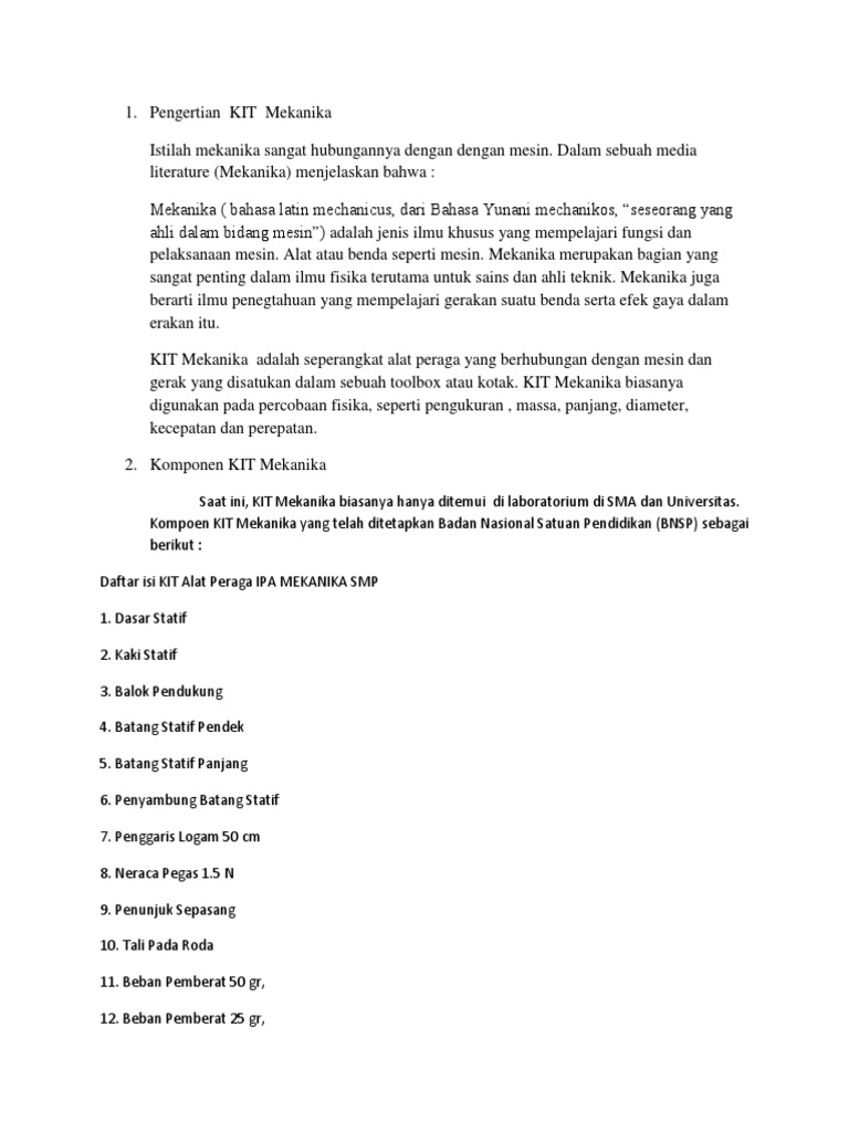 Pengertian KIT Mekanika | PDF