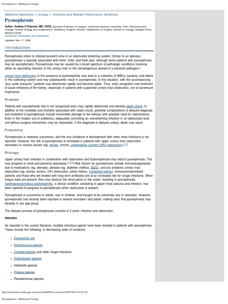 Pyonephrosis Emedicine Urology | PDF | Urinary Tract Infection ...
