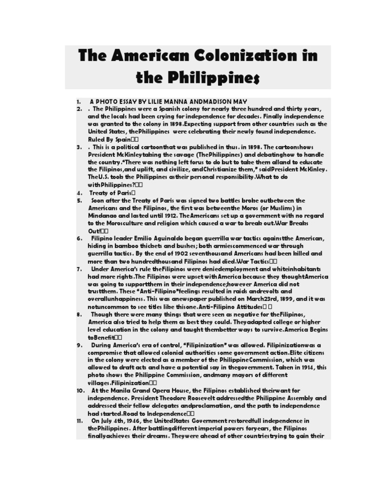 The American Colonization in the Philippines | Philippines | Government
