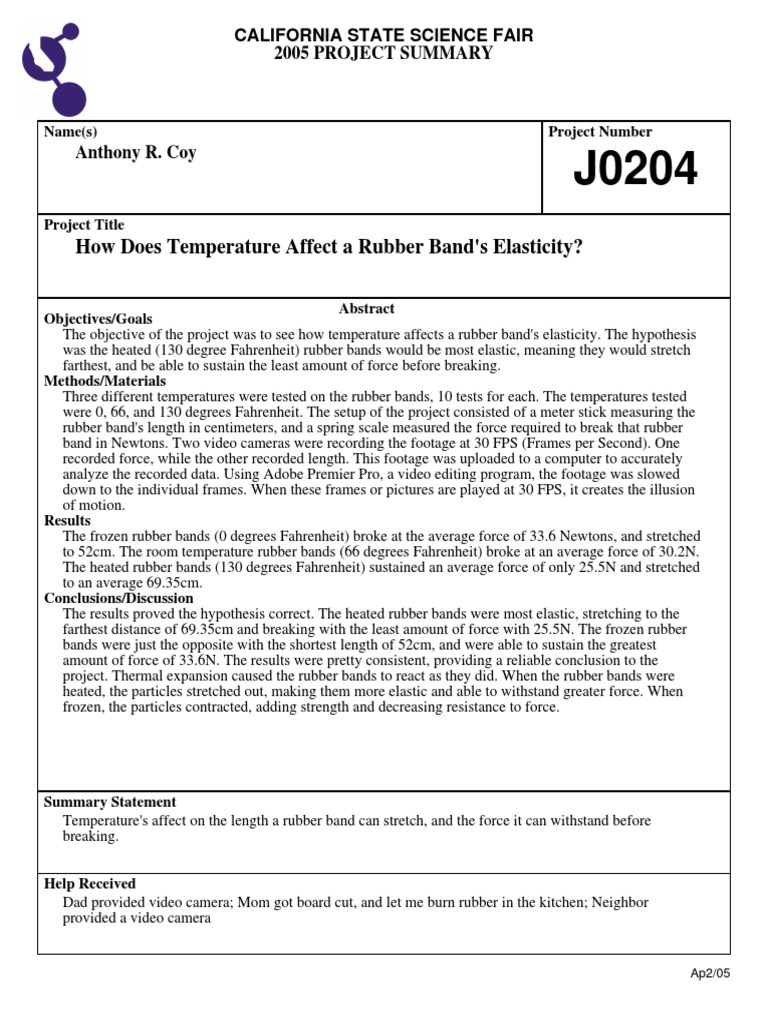 The Effects of Temperature on a Rubber Band's Elasticity: An Analysis ...
