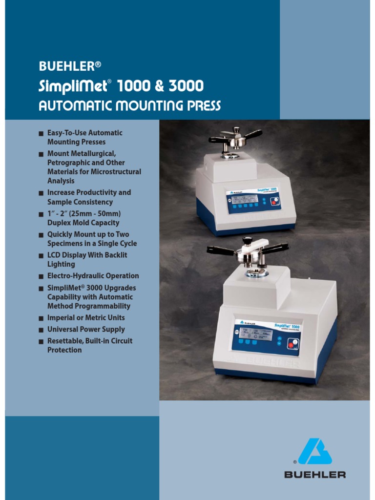 Simplimet 1000 & 3000: Automatic Mounting Press | PDF | Epoxy | Hvac