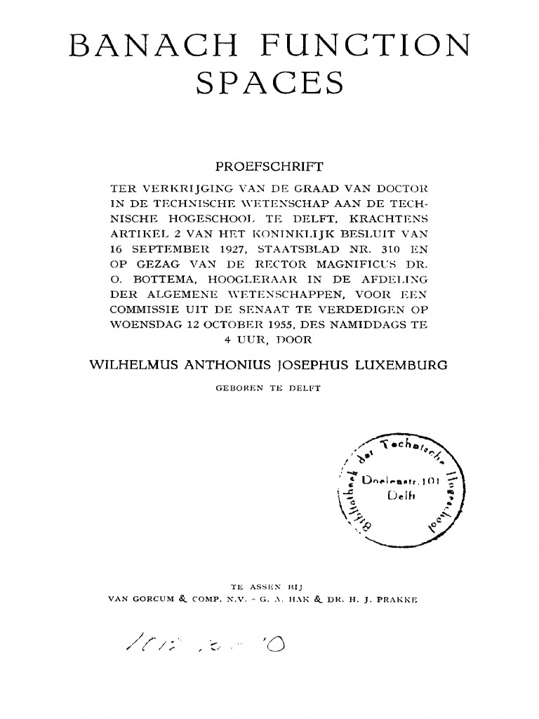 W.a.J. Luxemburg-Banach Function Spaces (PHD Thesis) (1955) | PDF