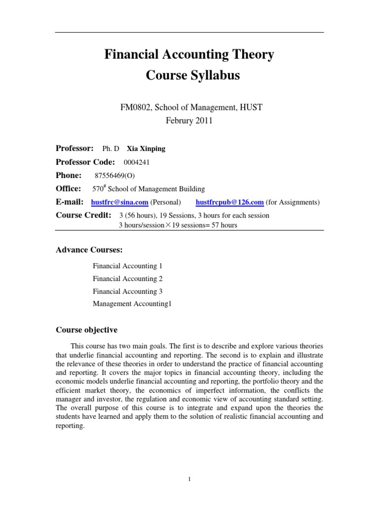 Financial Accounting Theory Course Syllabus: FM0802, School of ...