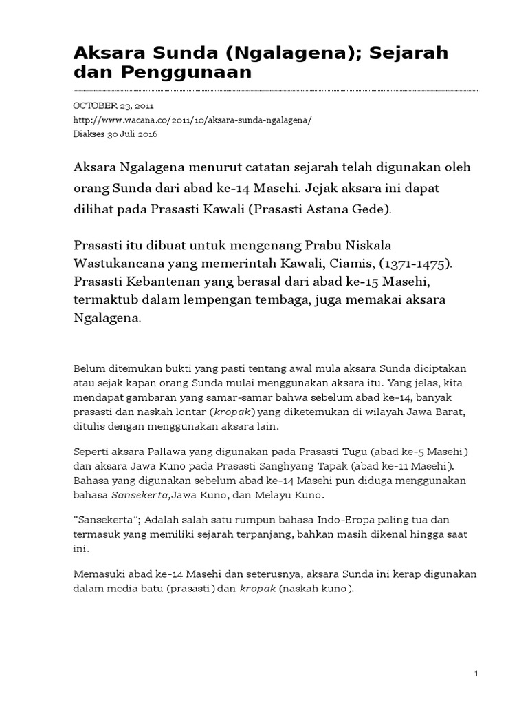 Aksara Sunda (Ngalagena) Sejarah Dan Penggunaan | PDF