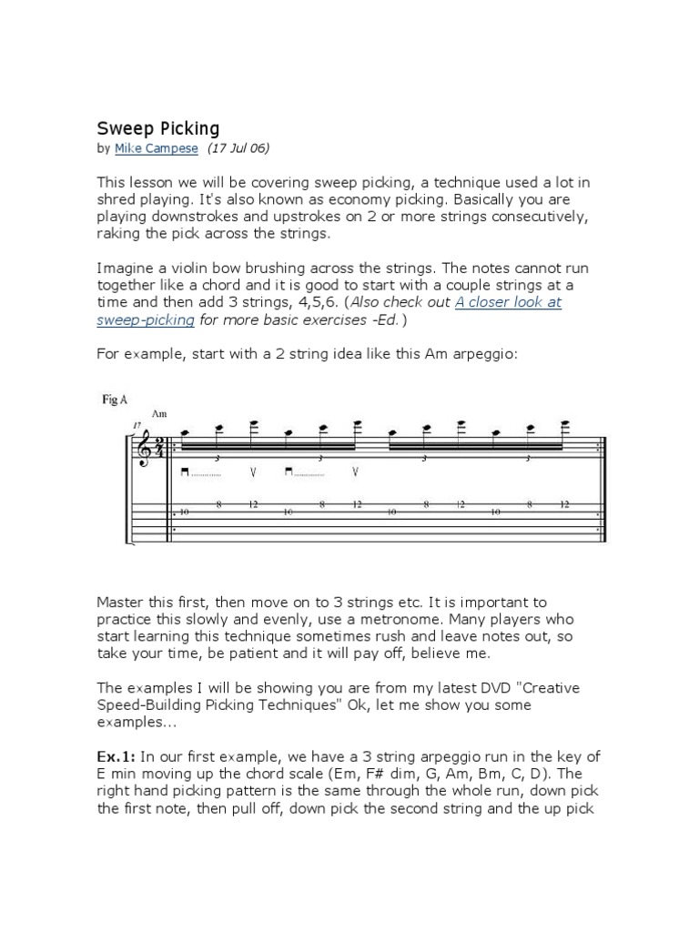 A Closer Look at Sweep-Picking | PDF | Guitar Family Instruments | Music Theory