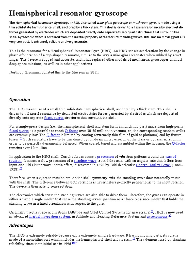 HRG-Hemispherical Resonator Gyroscope | PDF | Motion (Physics) | Physics