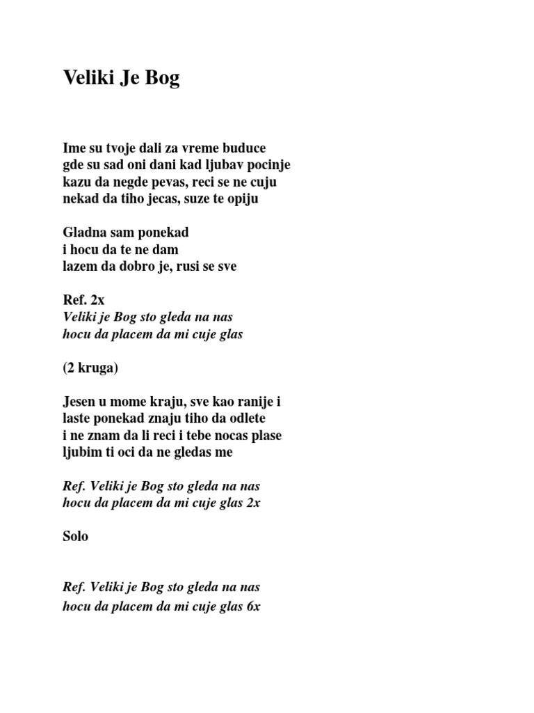 Veliki Je Bog | PDF