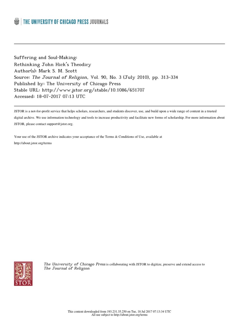 Rethinking Hick's Soul-Making Theodicy | PDF | Problem Of Evil | Origen