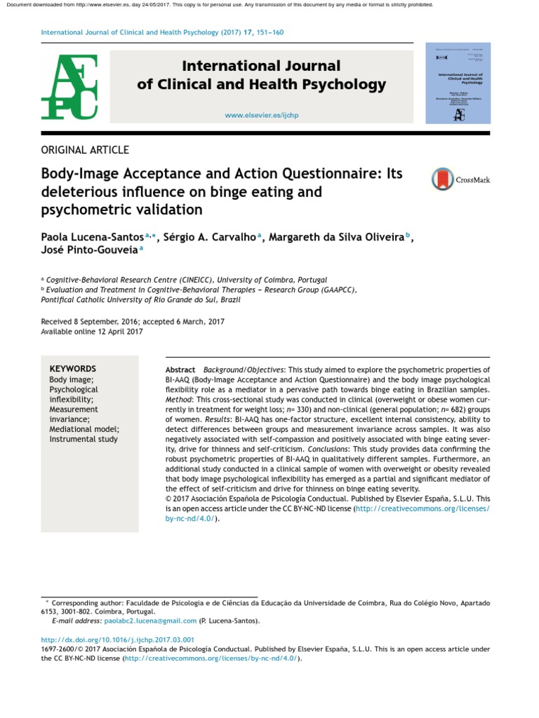 Body-Image Acceptance and Action Questionnaire: Its Deleterious ...