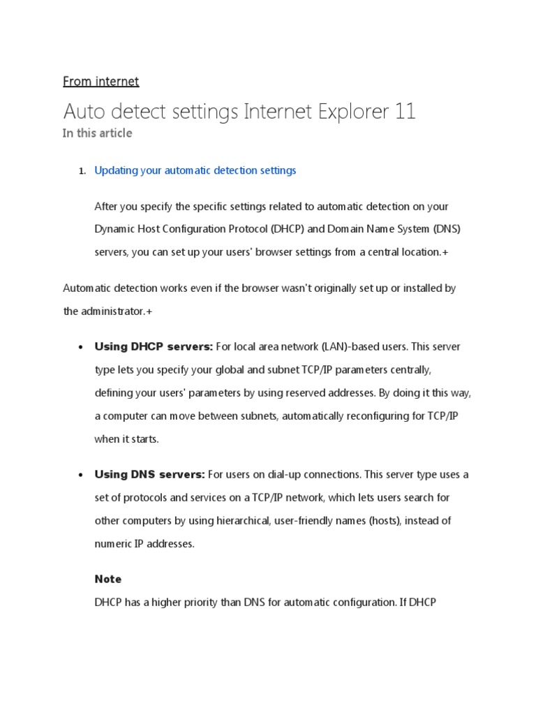 Auto Detect Settings Internet Explorer 11 | PDF | Domain Name System ...